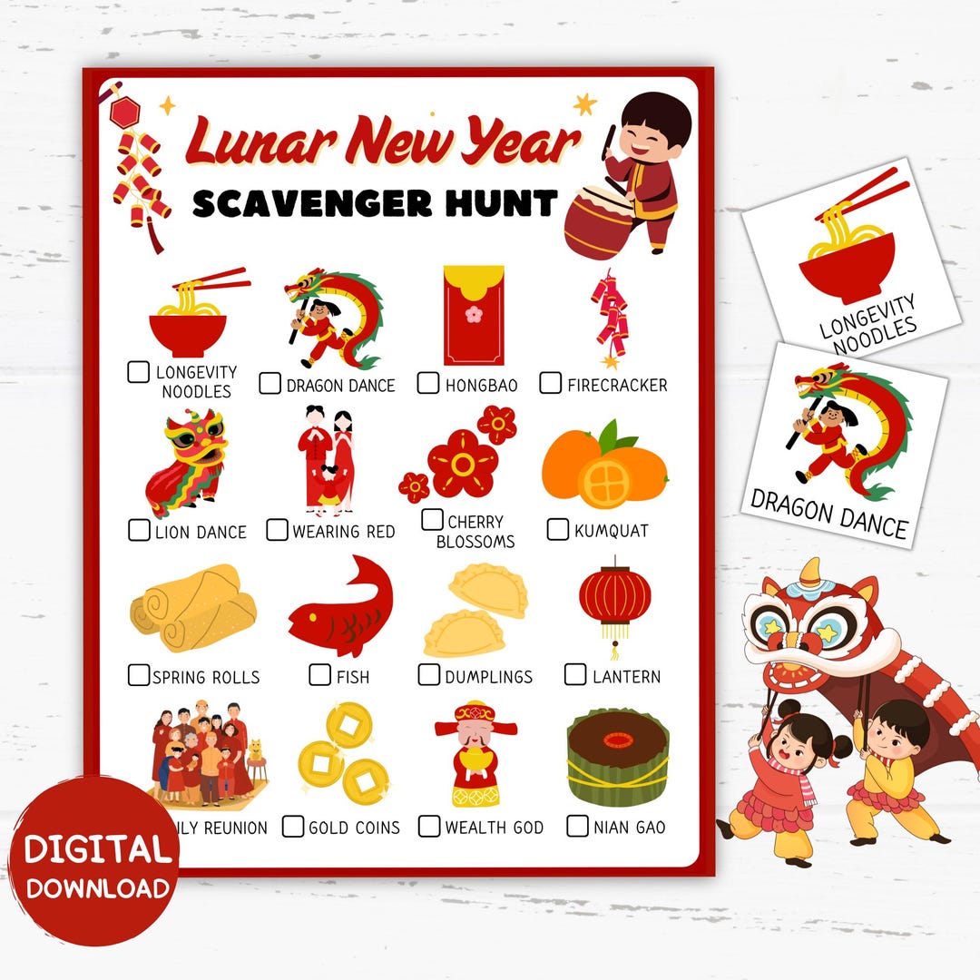 Lunar New Year Scavenger Hunt Cards Printable, Chinese New Year ...