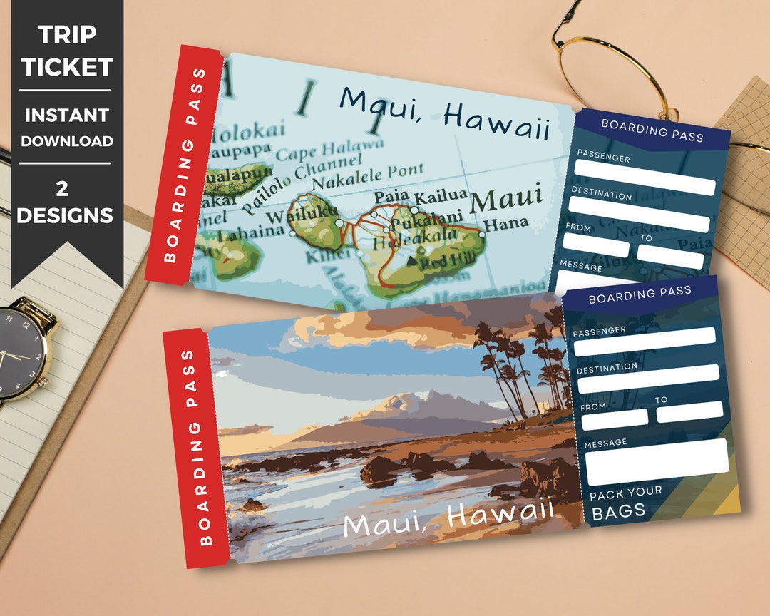 Surprise Trip to Maui Hawii, Boarding Pass Surprise Trip Printable ...