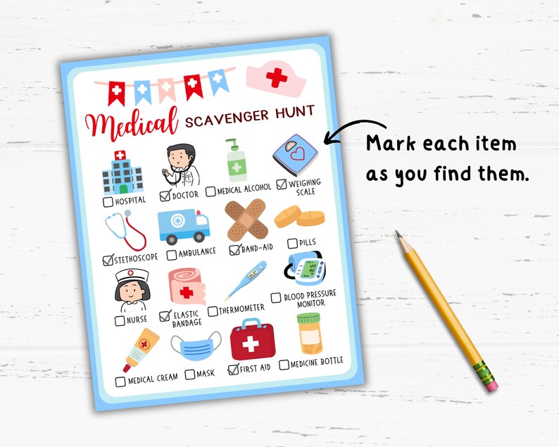 Medical Scavenger Hunt Printable, Nurse Doctor Scavenger Hunt, Indoor ...
