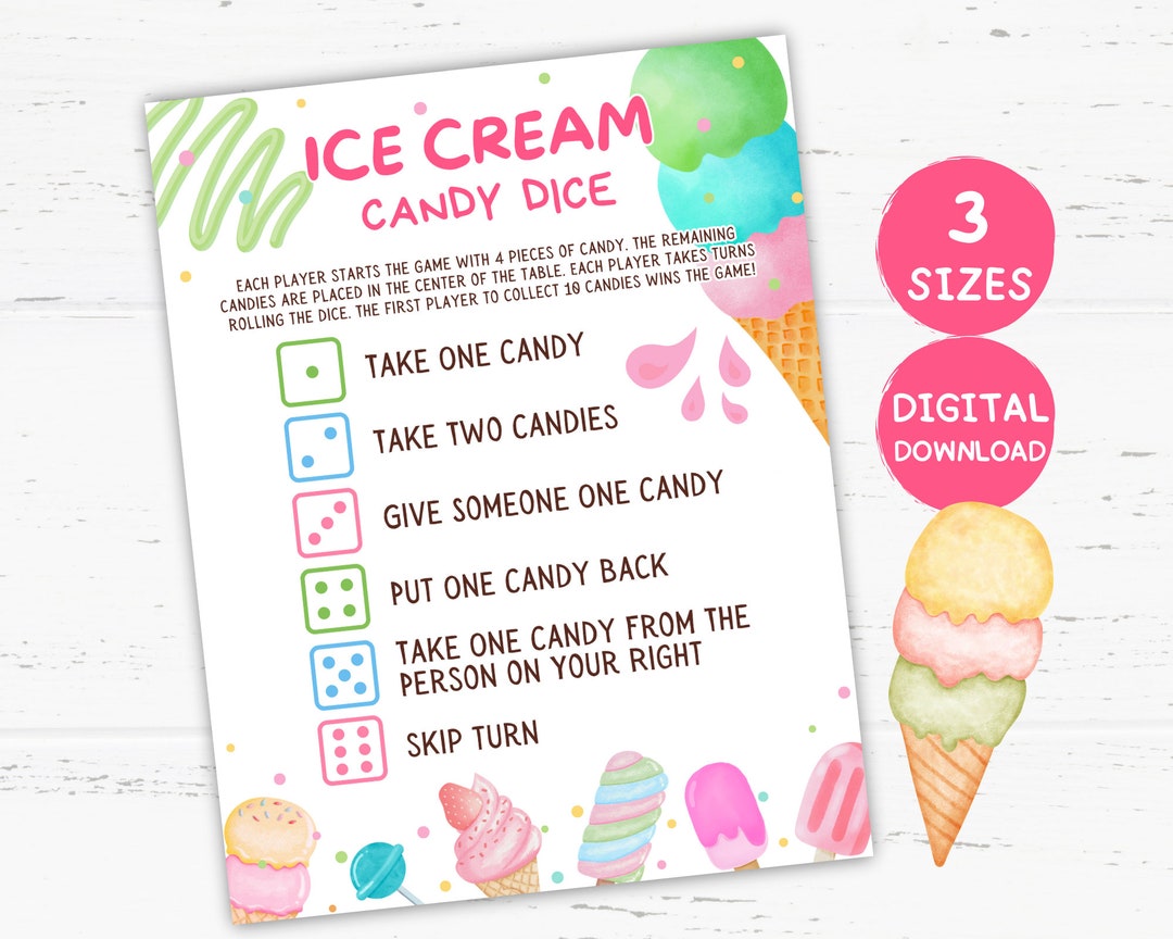 Ice Cream Candy Dice Game, Ice Cream Games Printable, Ice Cream ...