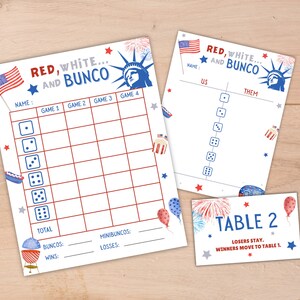 4th of July Bunco Score Cards Printable, Fourth of July Bunco Game, 4th ...