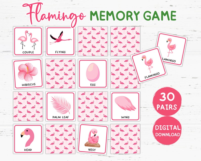 Flamingo Memory Game Printable, Matching Game, Flashcards, Summer ...