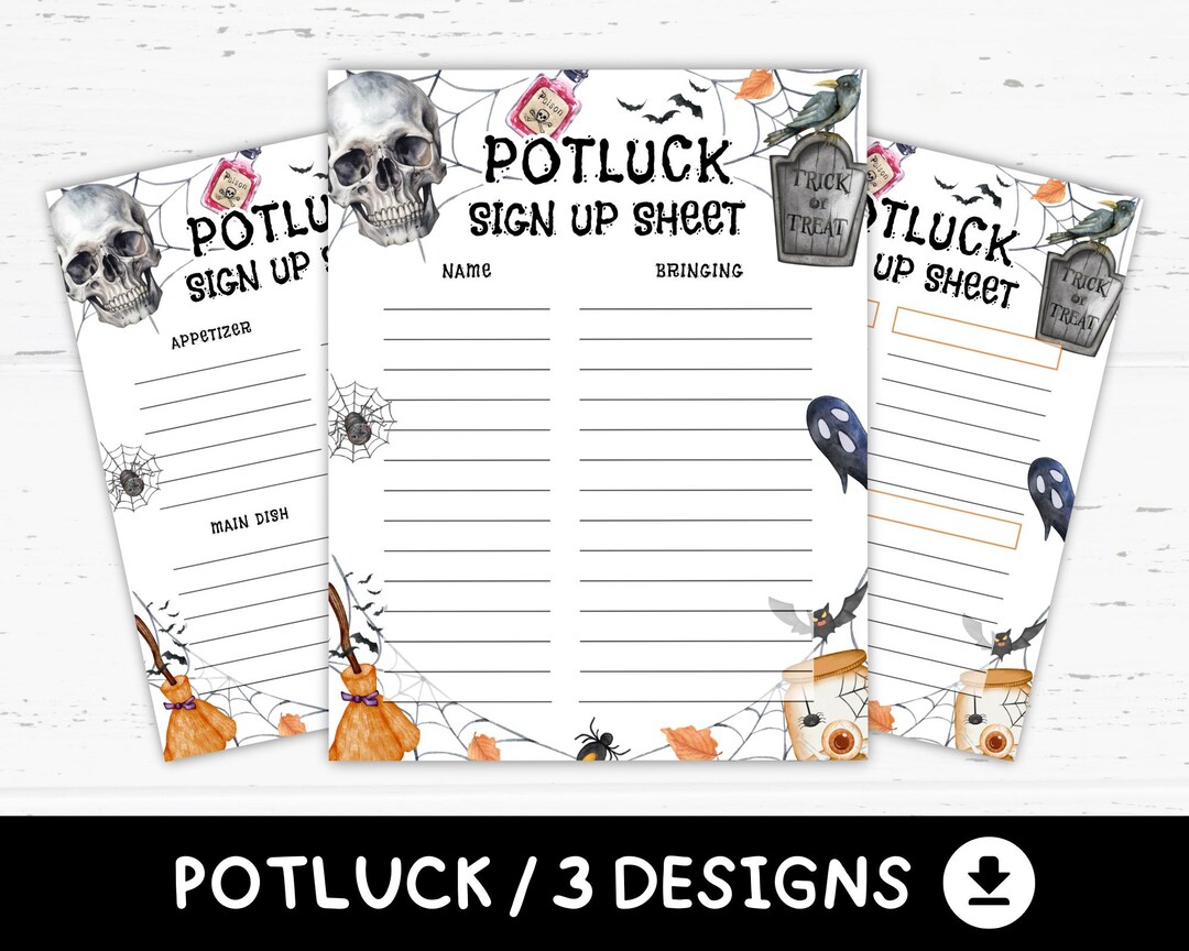 Halloween Potluck Sign up Sheet Printable, Halloween Party Sign up ...