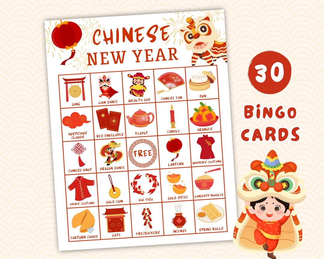 Chinese New Year Bingo Cards Printable, Chinese New Year Games, Holiday ...