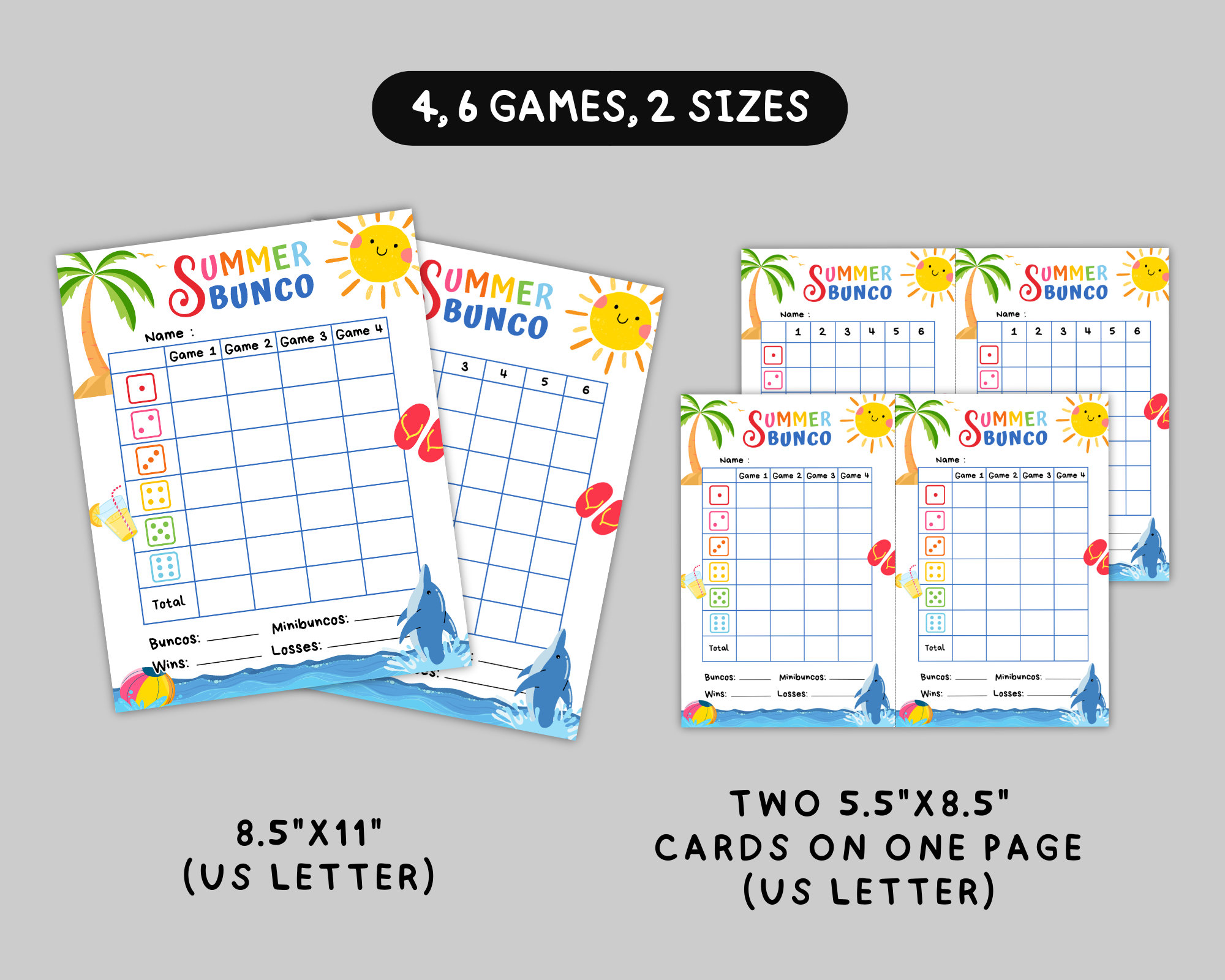 Summer Bunco Score Cards Printable, Summer Bunco Sheet, Summer Bunco ...