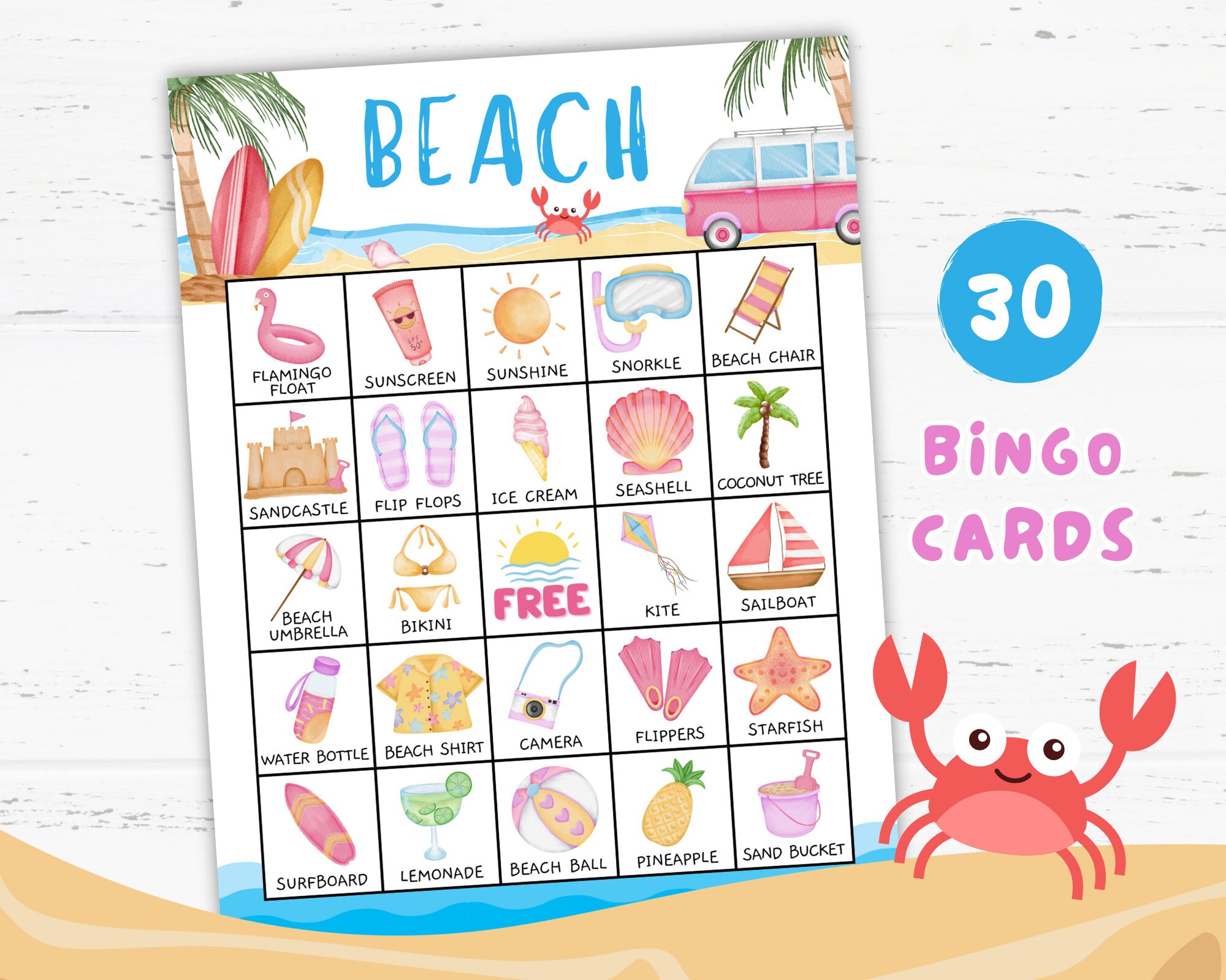 Beach Bingo Cards Printable, Beach Activity Games, Beach Theme Party ...