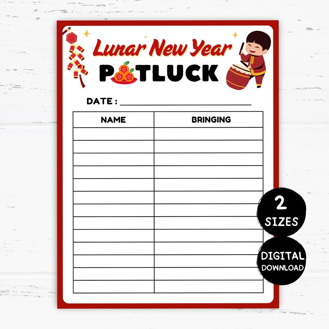 Lunar New Year Potluck Sign up Sheet Printable, Chinese Potluck, Lunar ...
