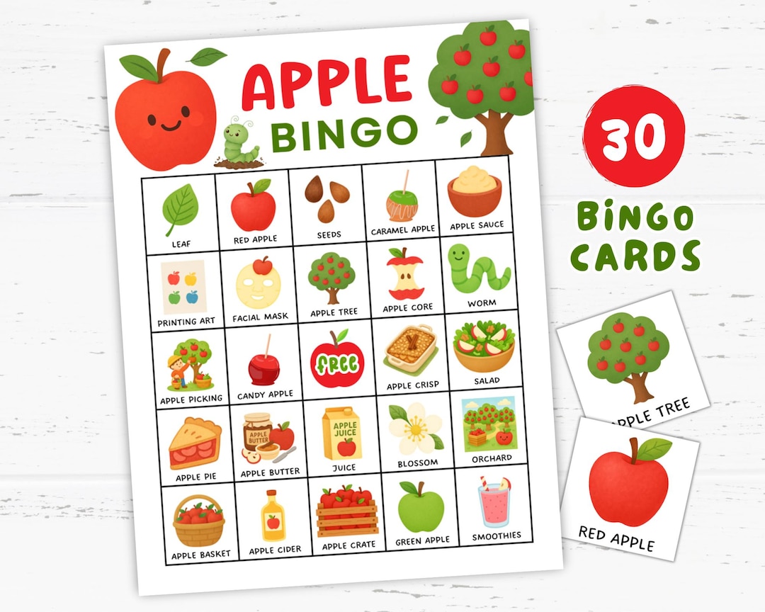 Apple Bingo Cards Game Printable 30 Cards, Fruit Bingo, Fall Games ...