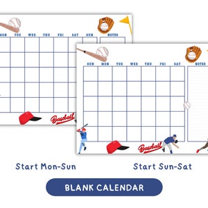 Baseball Undated Calendar Printable, Baseball Monthly Milestone ...