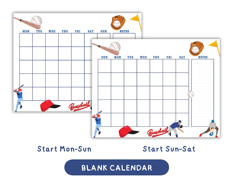 Baseball Undated Calendar Printable, Baseball Monthly Milestone ...