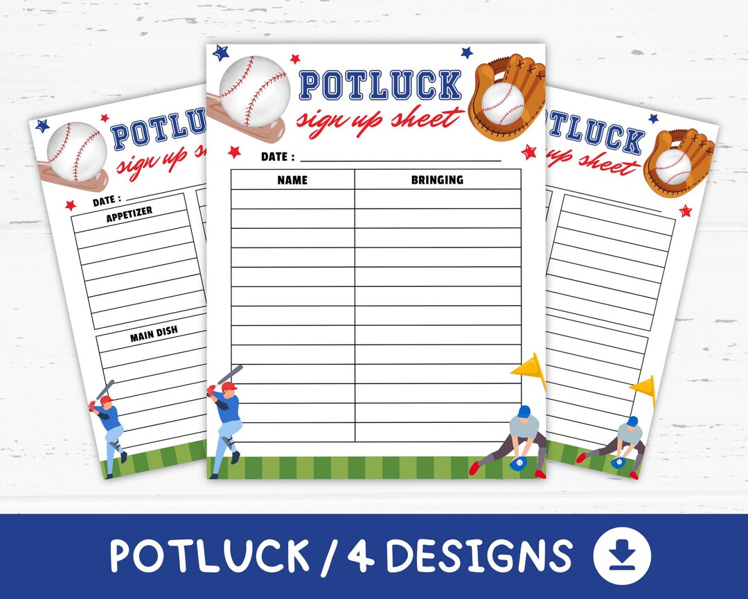 Baseball Potluck Sign up Sheet Printable, Baseball Activities, Baseball ...