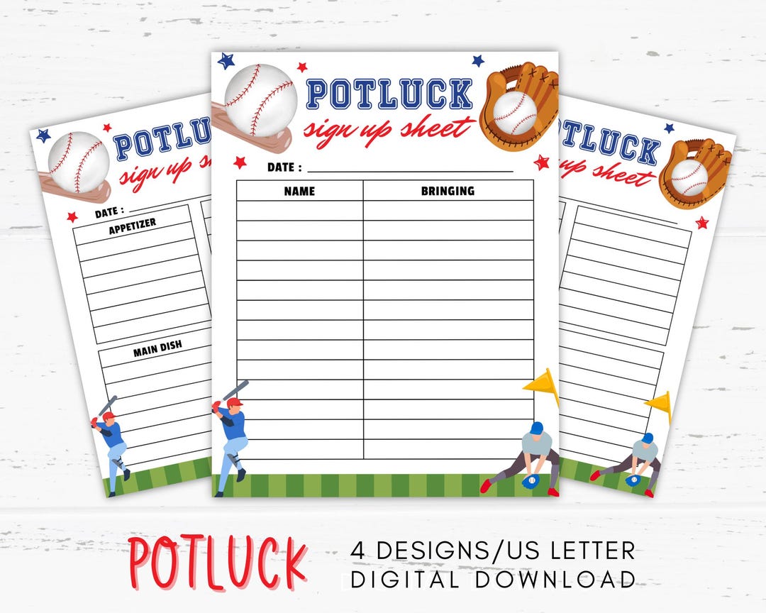 Baseball Potluck Sign up Sheet Printable, Baseball Activities, Baseball ...
