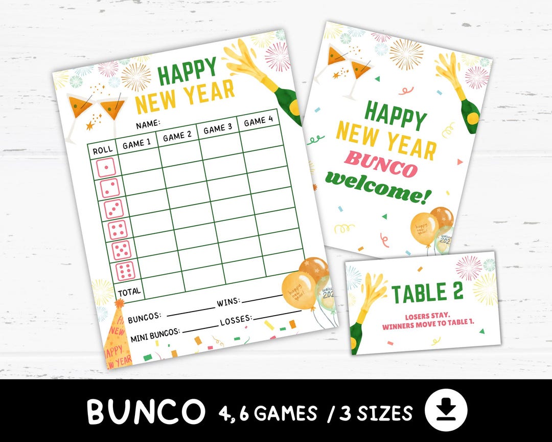 New Year Party Bunco Score Cards Printable, Christmas Bunco, Tally ...