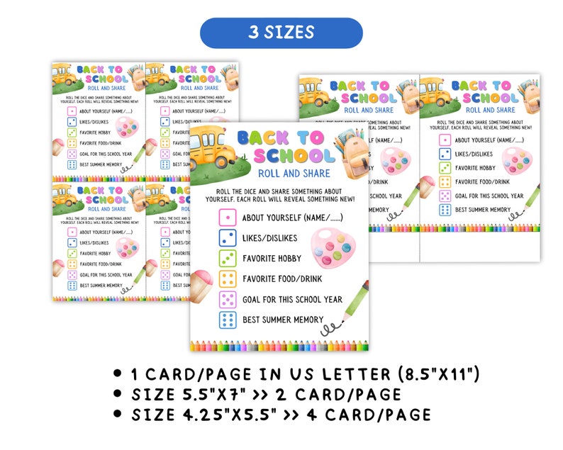 Back to School Dice Game Printable, Roll and Play, Back to School Games ...