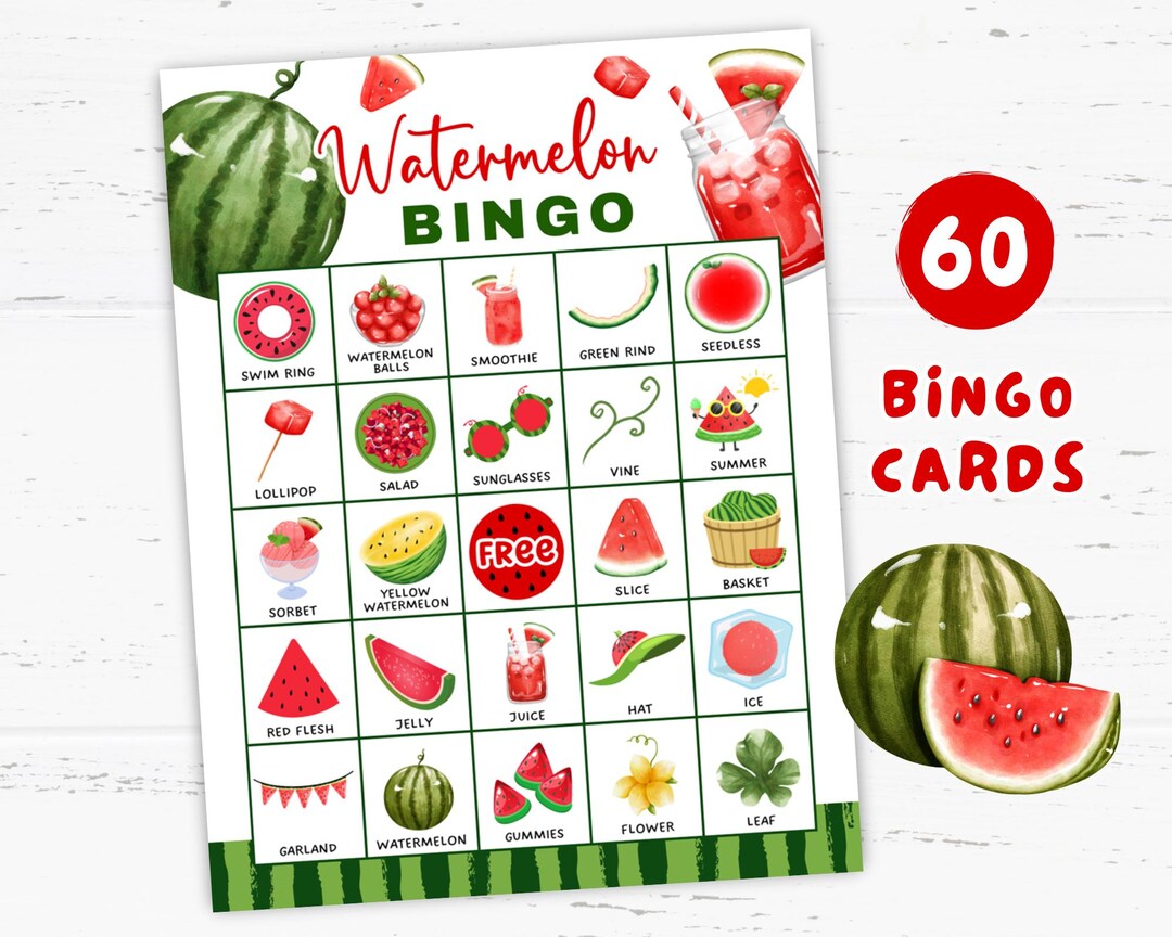 Watermelon Bingo Game 60 Cards, Printable Summer Party Game, Fruit ...