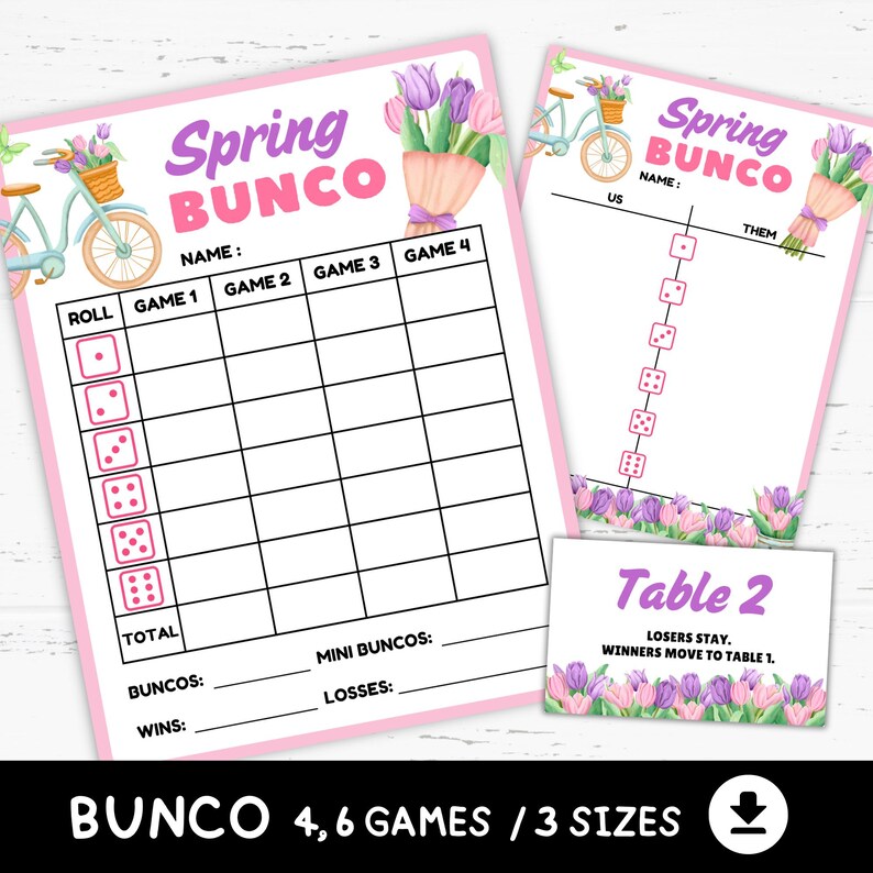 Spring Bunco Score Card Printable, Tally Sheets, Spring Themed Party ...