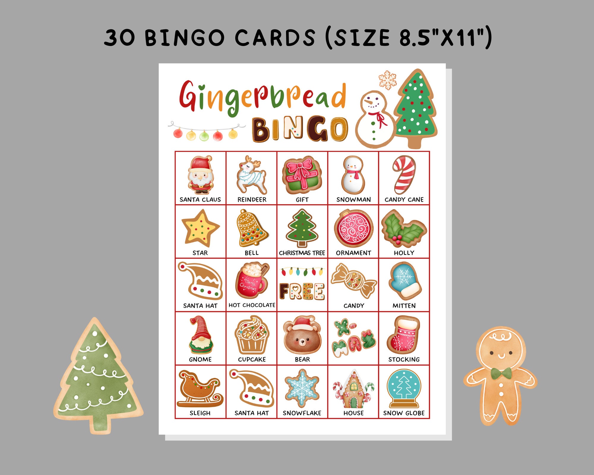 Gingerbread Bingo Cards Printable Christmas Bingo Games - Etsy