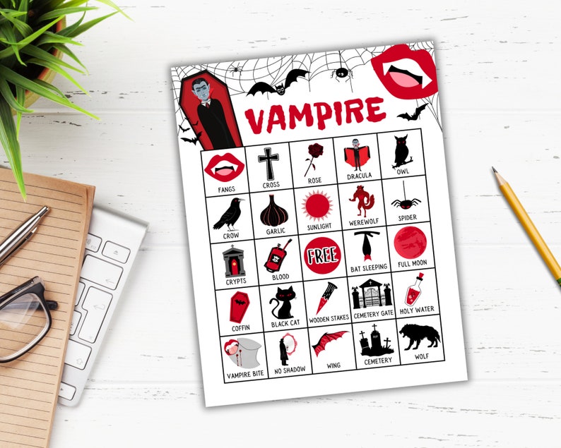 Vampire Bingo Cards Printable, Halloween Bingo Game, Halloween Theme ...