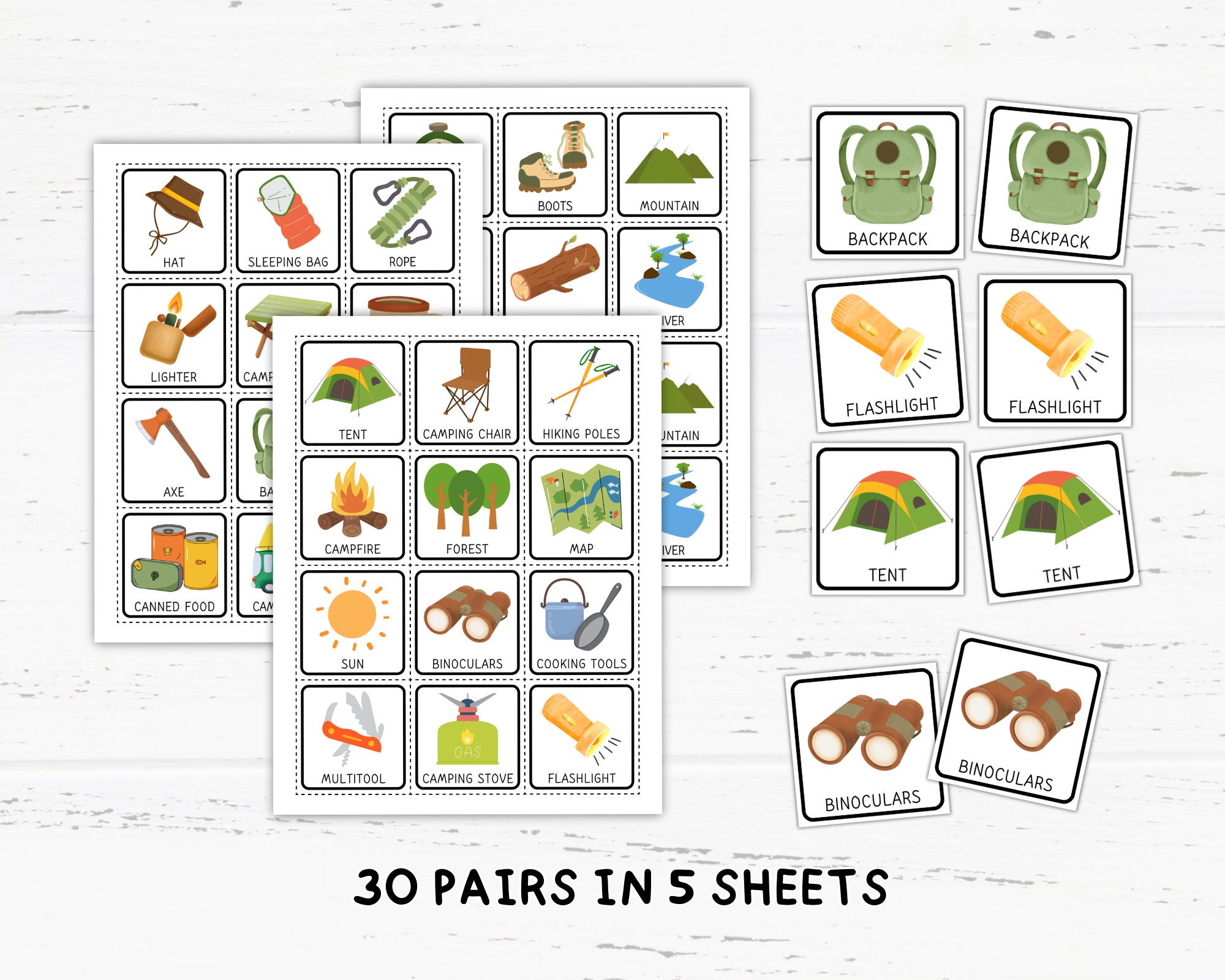 Camping Memory Game Printable, Camping Flashcards, Camping Games ...