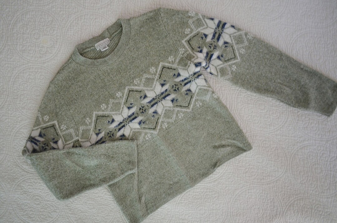 Vintage Boxy Fit Cropped Green & Navy Sweater / 90s in Charge Geometric ...