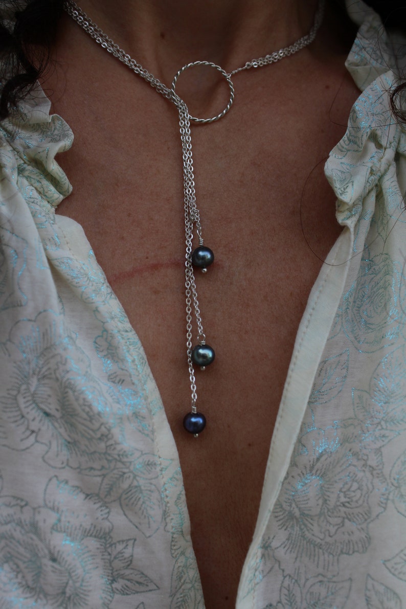 Lariat necklace Pearls lariat Necklace Y necklace pearl | Etsy
