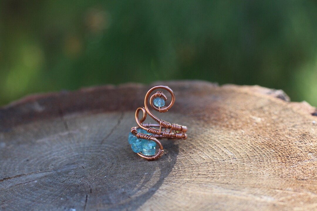 Handmade Copper Wirework Ring: Apatite Beaded Spiral Ring - Etsy