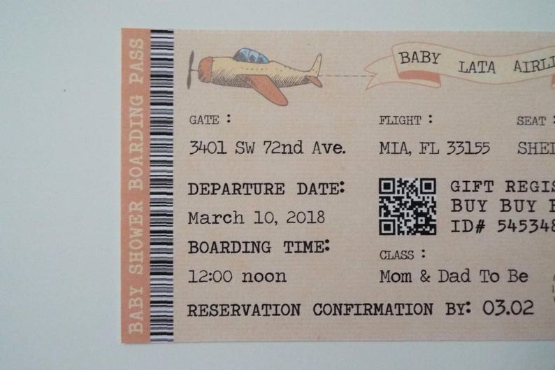 Baby Shower Ticket Invitation, Boarding Pass Ticket, Plane ...