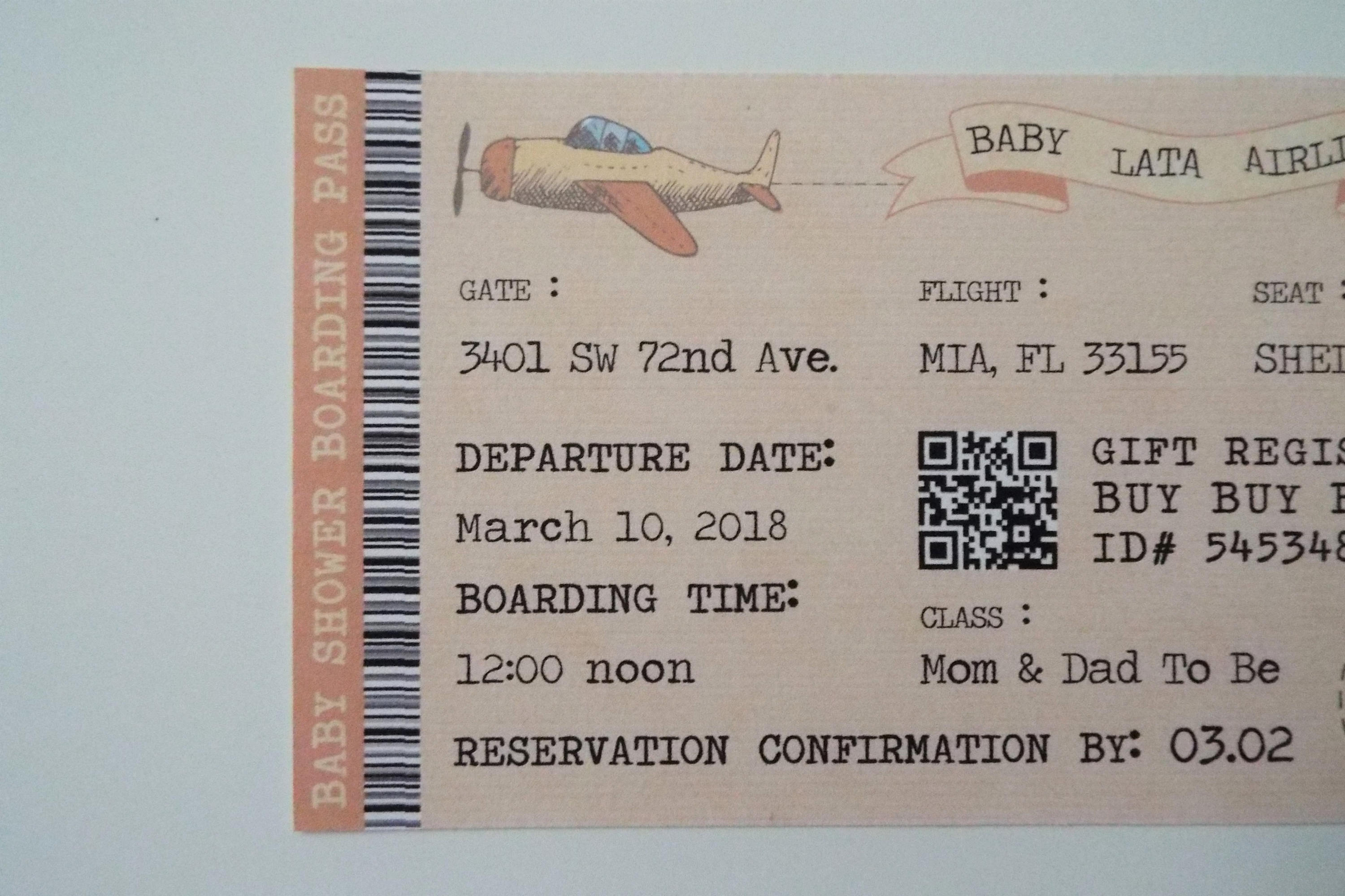 Boarding Pass Baby Shower Invitation, Airplane Theme (digital Download ...