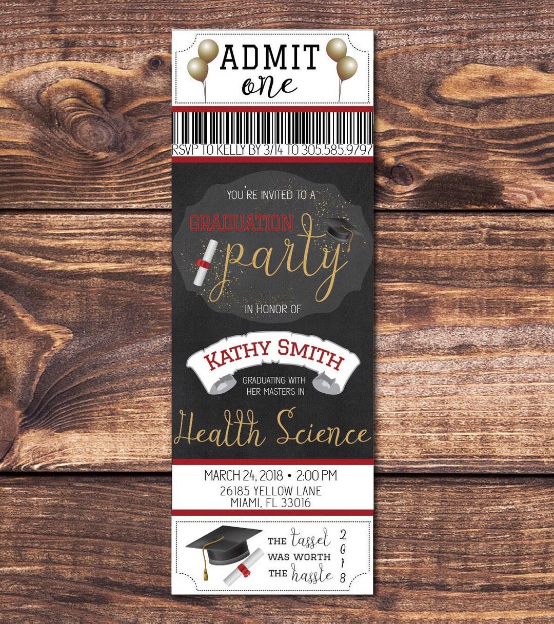 Graduation Ticket Invite | Black & Gold Graduation Party Ticket ...