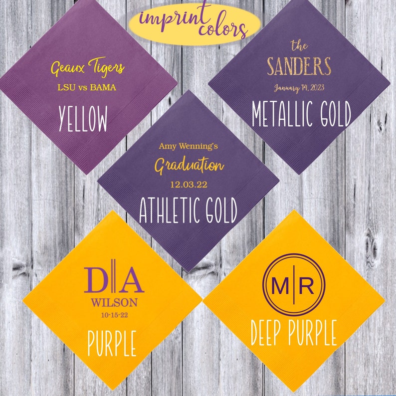 Purple & Gold Custom Cocktail Napkins Louisiana LSU Colors - Etsy