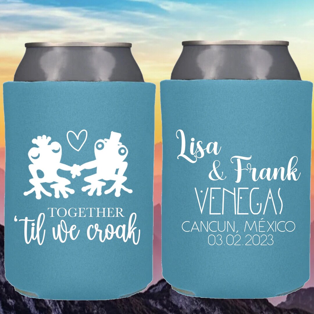 Funny til We Croak Tree Frog Wedding Can Cooler Custom Wedding Favors ...