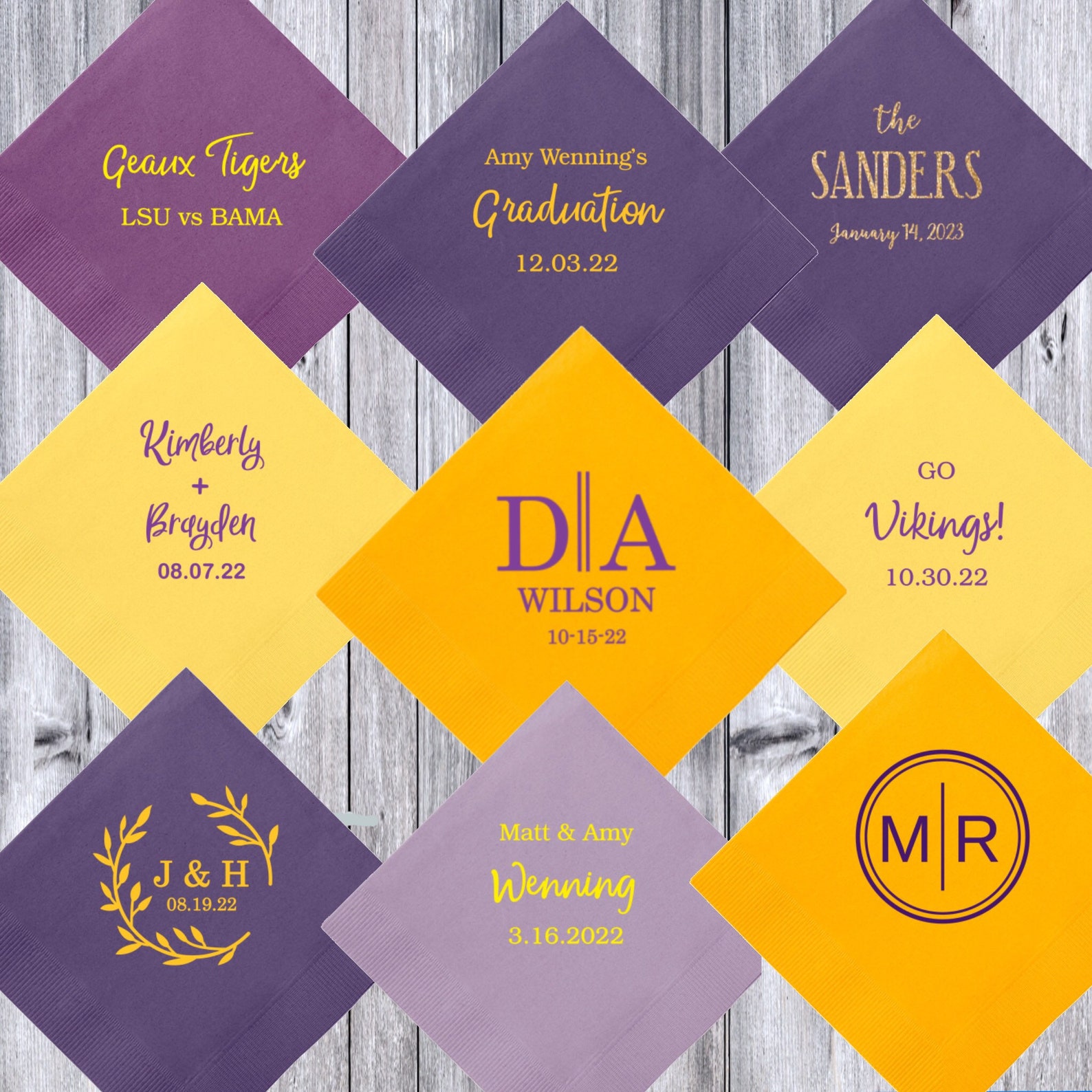 Purple & Gold Custom Cocktail Napkins Louisiana LSU Colors - Etsy