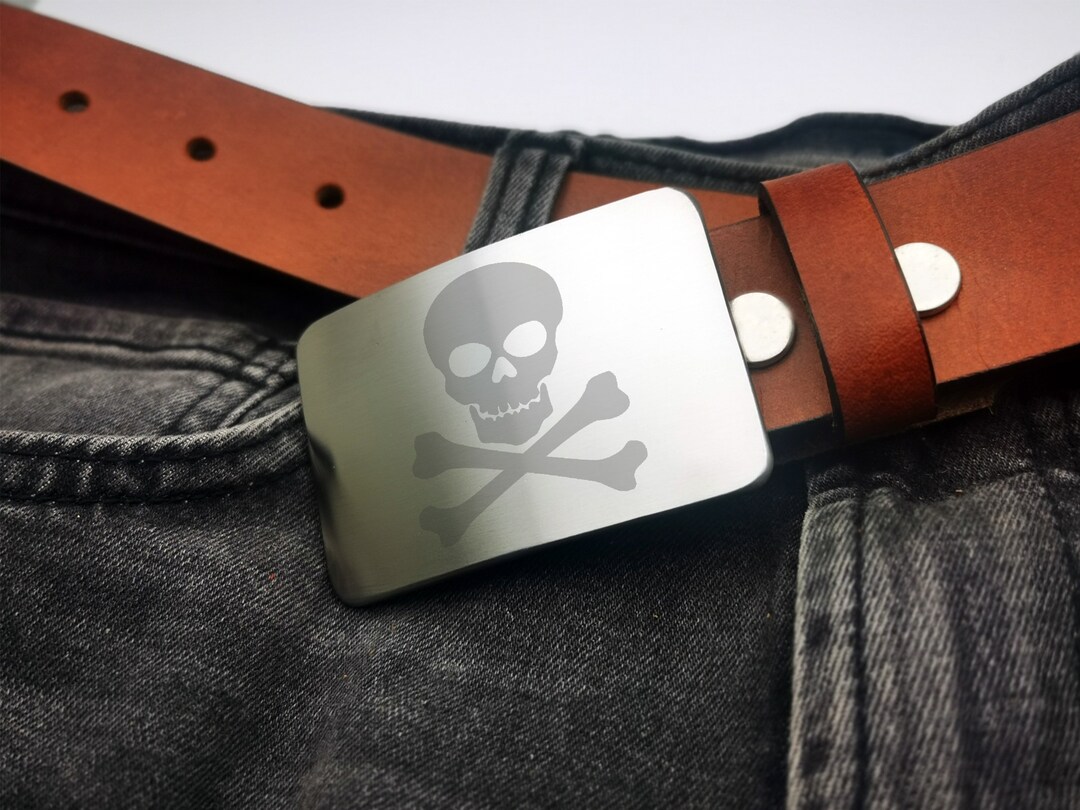 Skull and Bones Belt Buckle, Stainless Steel Matt Brushed Finish, Gift ...