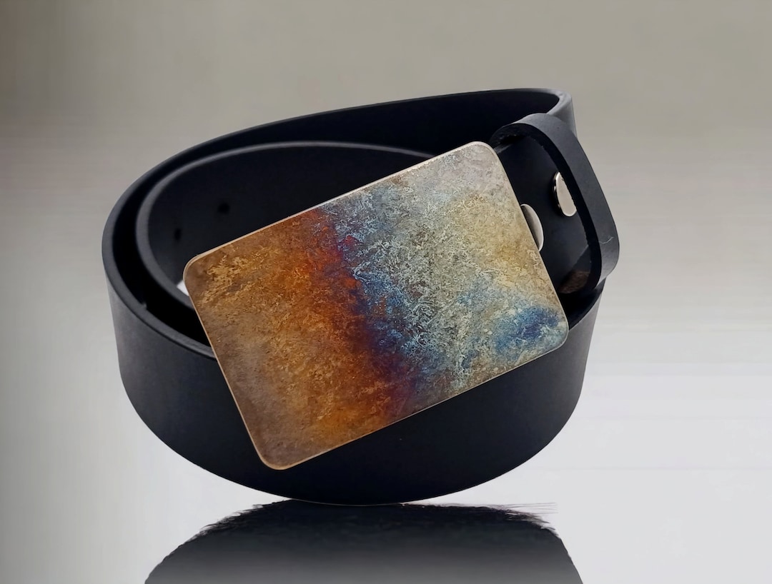 Rustic Oil Slick Belt Buckle Handmade From Stainless Steel, Handmde Men ...