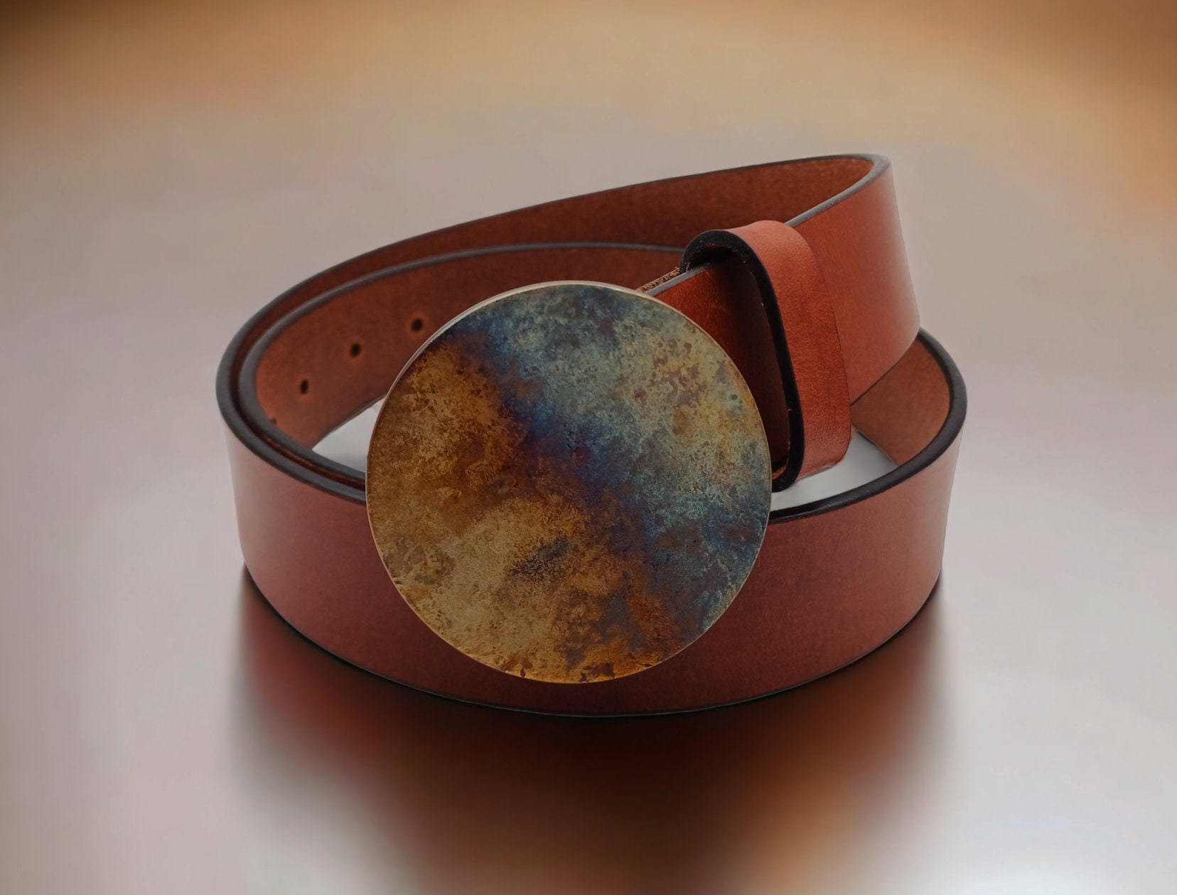 Round Rustic 2 Tone Belt Buckle Made From Stainless Steel, Handmade Men ...