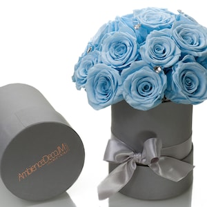 Blue Infinity Roses in Hat Box Blue Preserved Roses Hat Box Roses Long ...