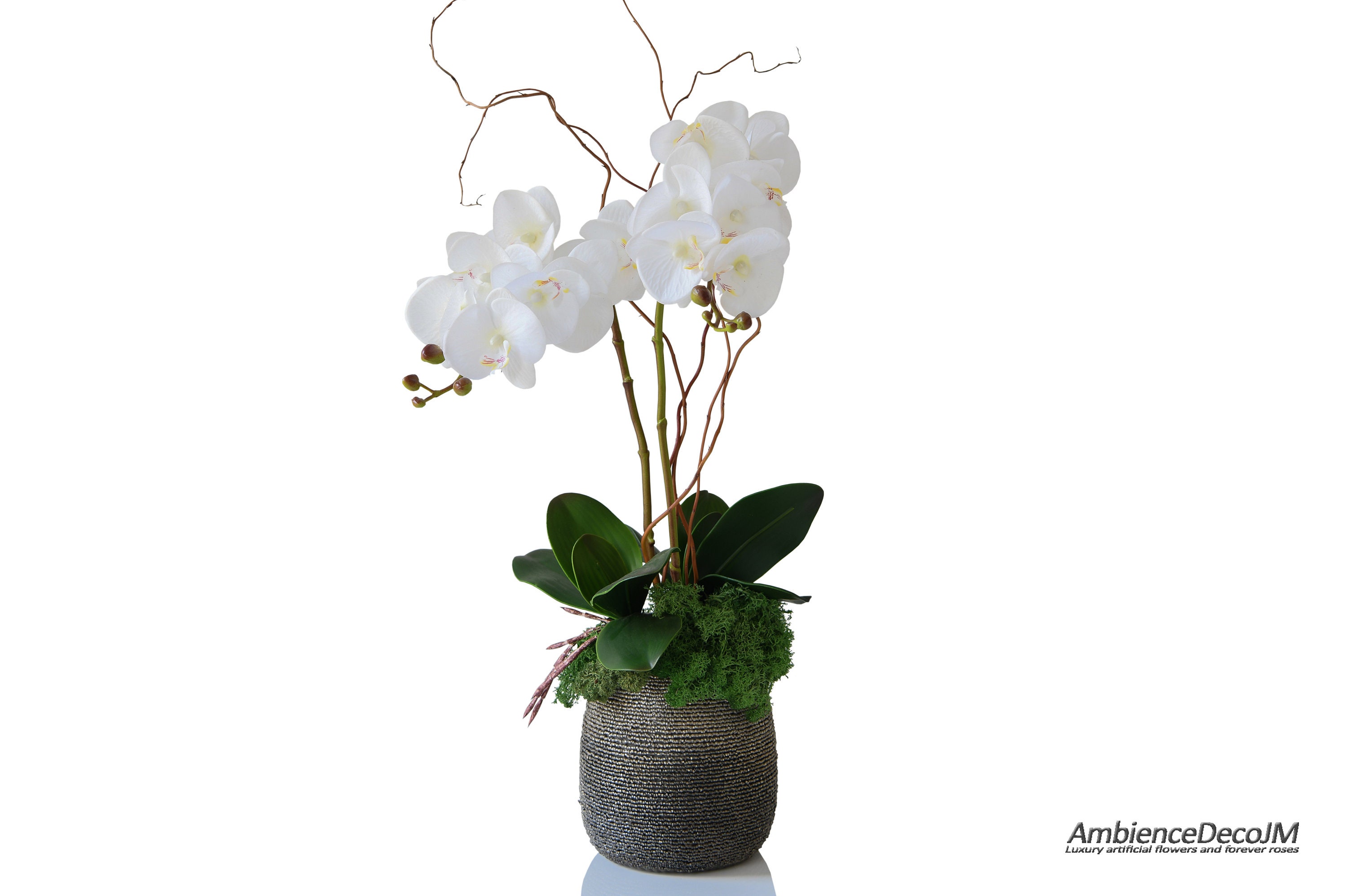 Real Touch Orchids in Beaded Pot. Artificial Orchid Centerpiece. - Etsy
