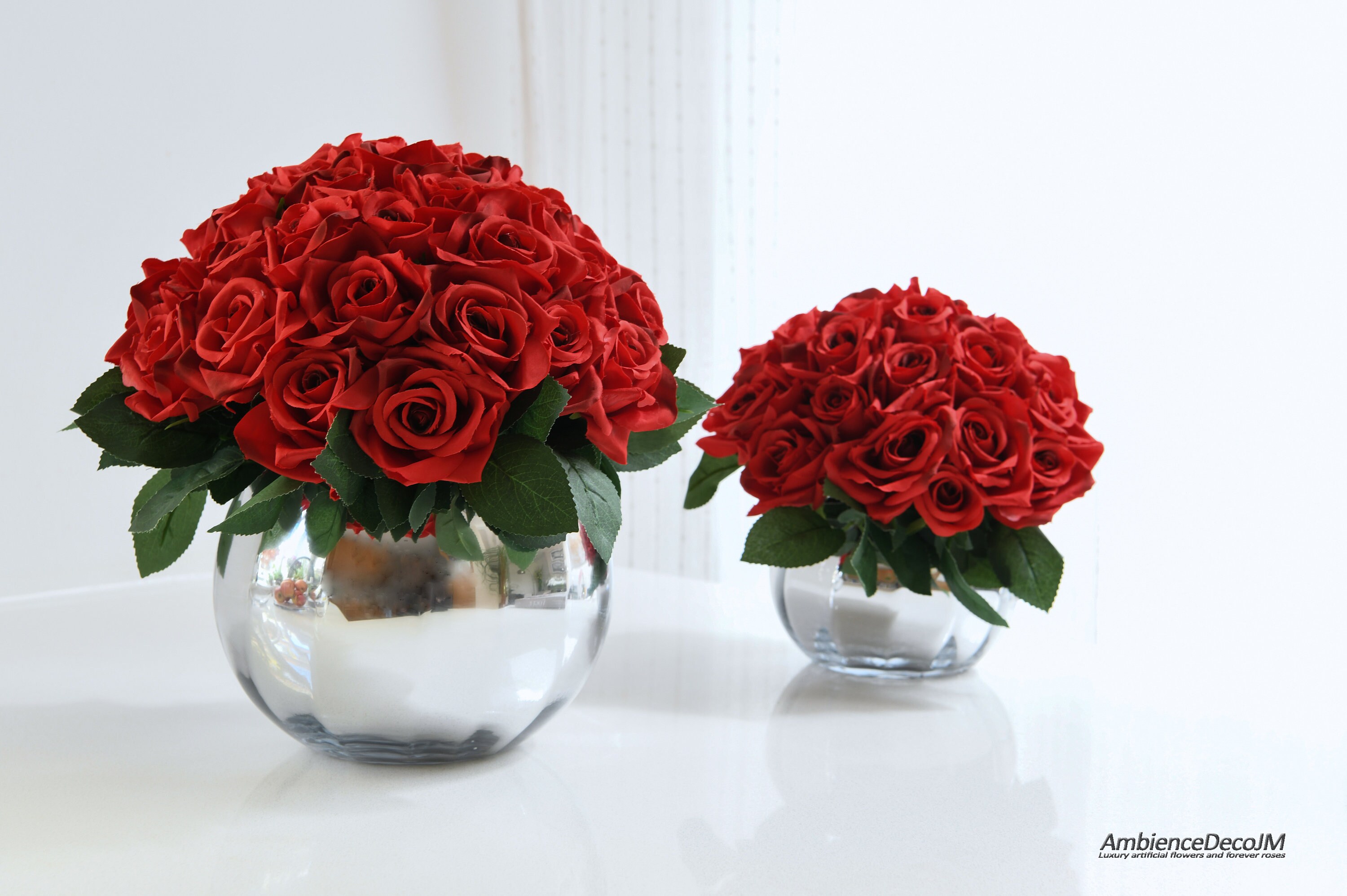 Silk red roses in a vase /Artificial flower arrangement /Rose | Etsy