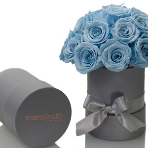 Blue Infinity Roses in Hat Box Blue Preserved Roses Hat Box Roses Long ...