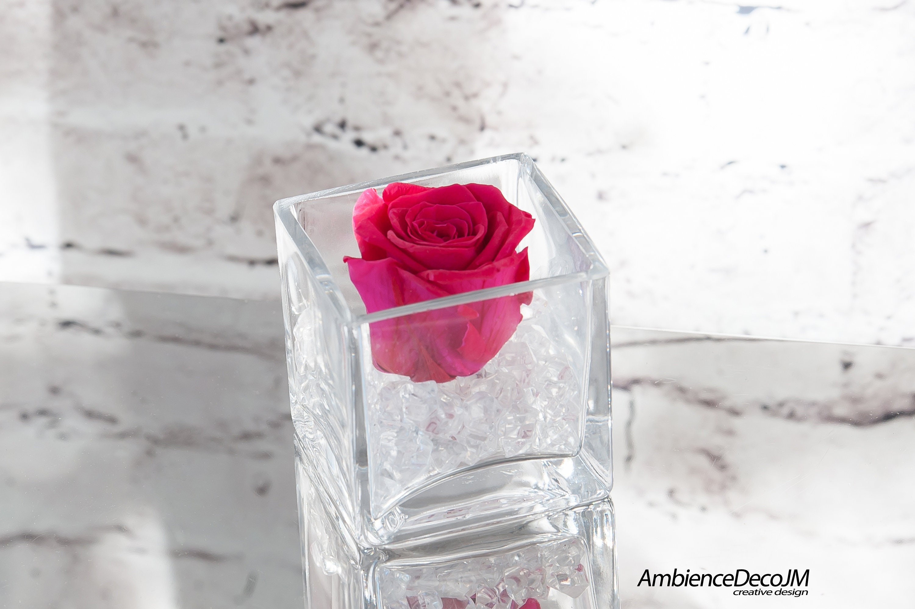 Single infinity rose in a cube vase Eternal rose table decor | Etsy