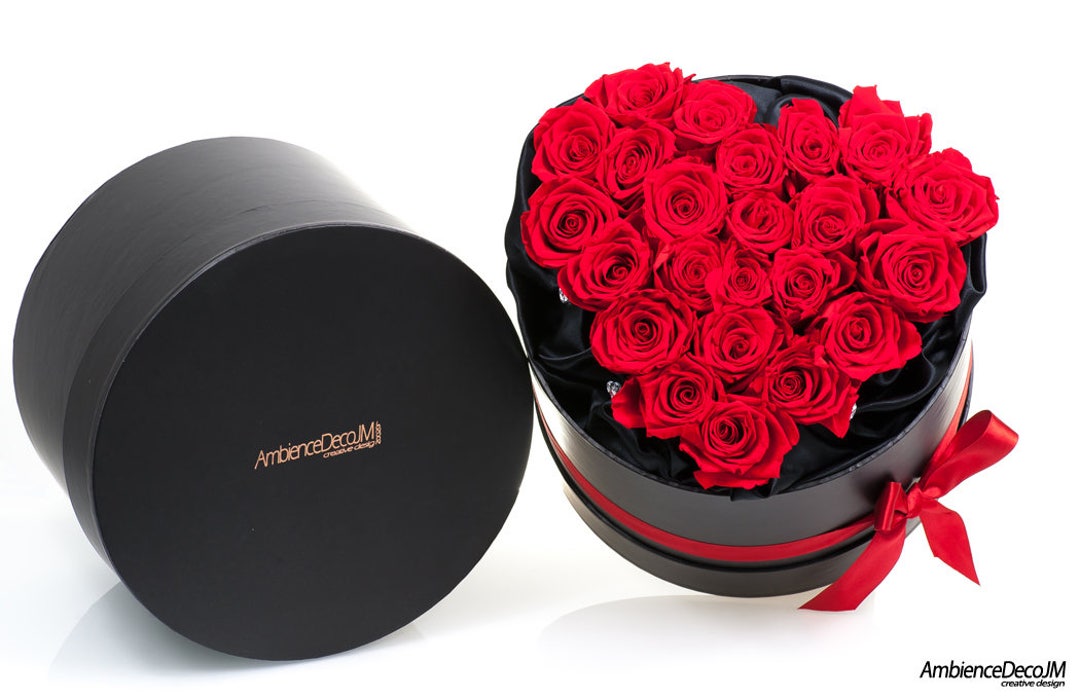 Red Infinity Roses in a Box, Heart Shaped Infinity Roses in Box, Boxed ...