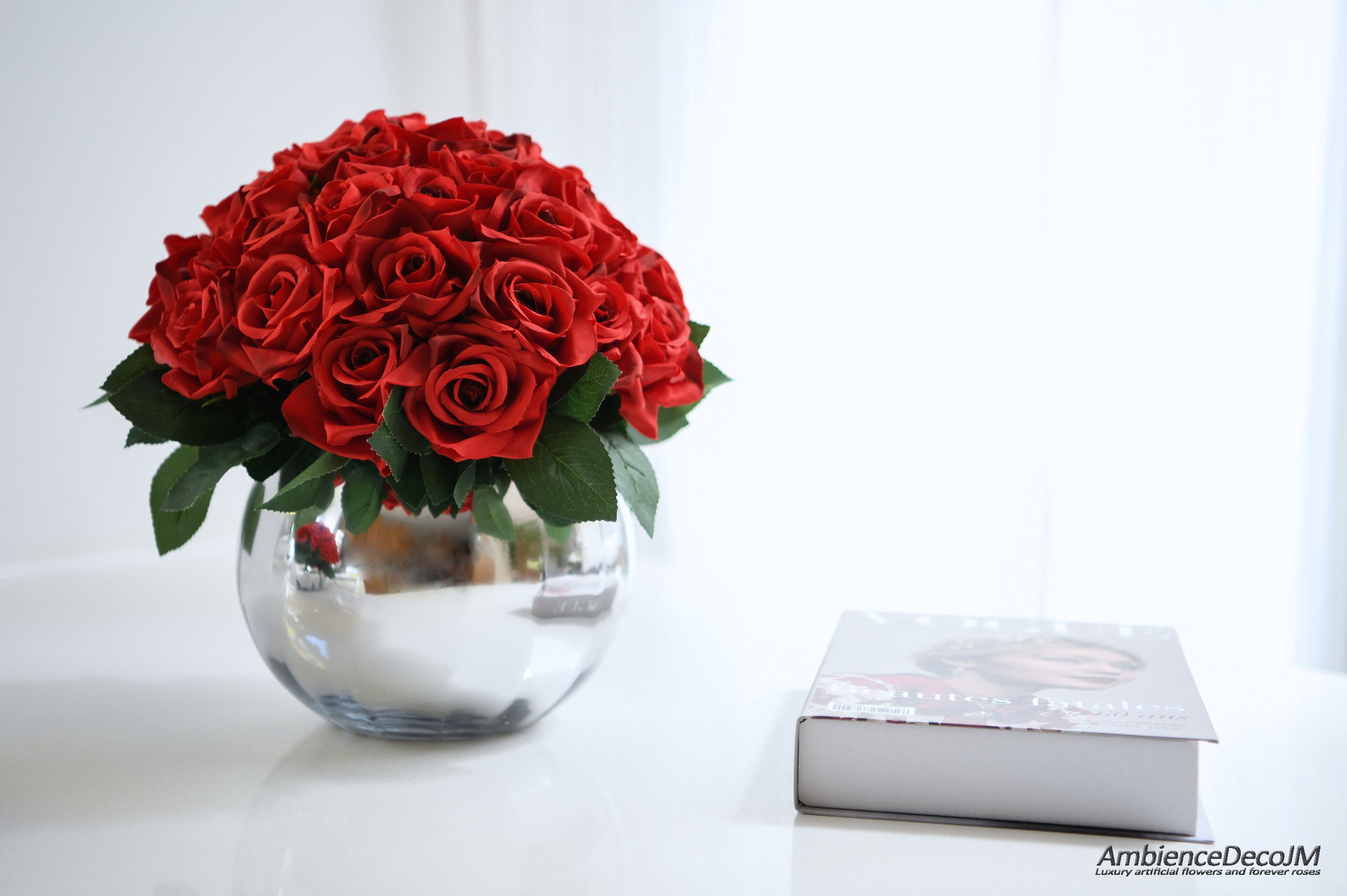 Silk red roses in a vase /Artificial flower arrangement /Rose | Etsy