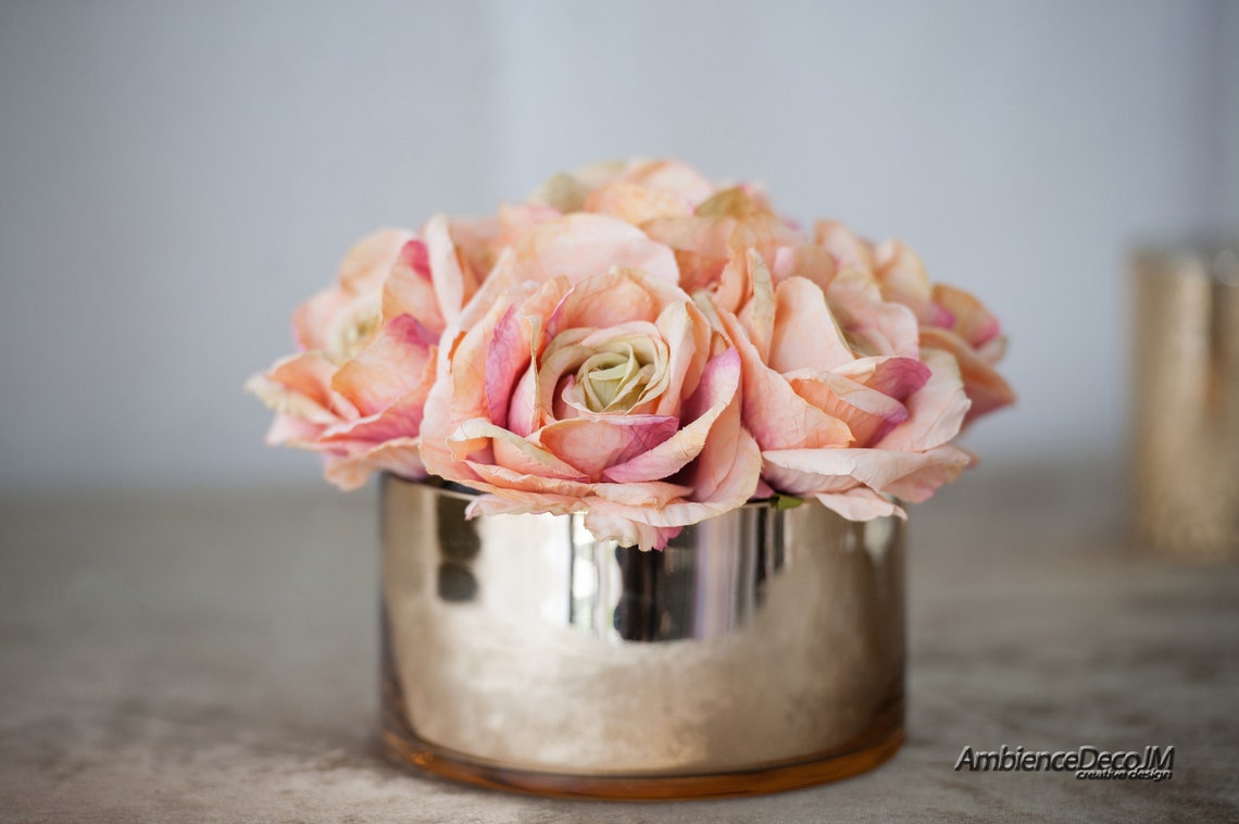 Silk Tea Rose Table Decor. Artificial Rose Arrangement in a - Etsy