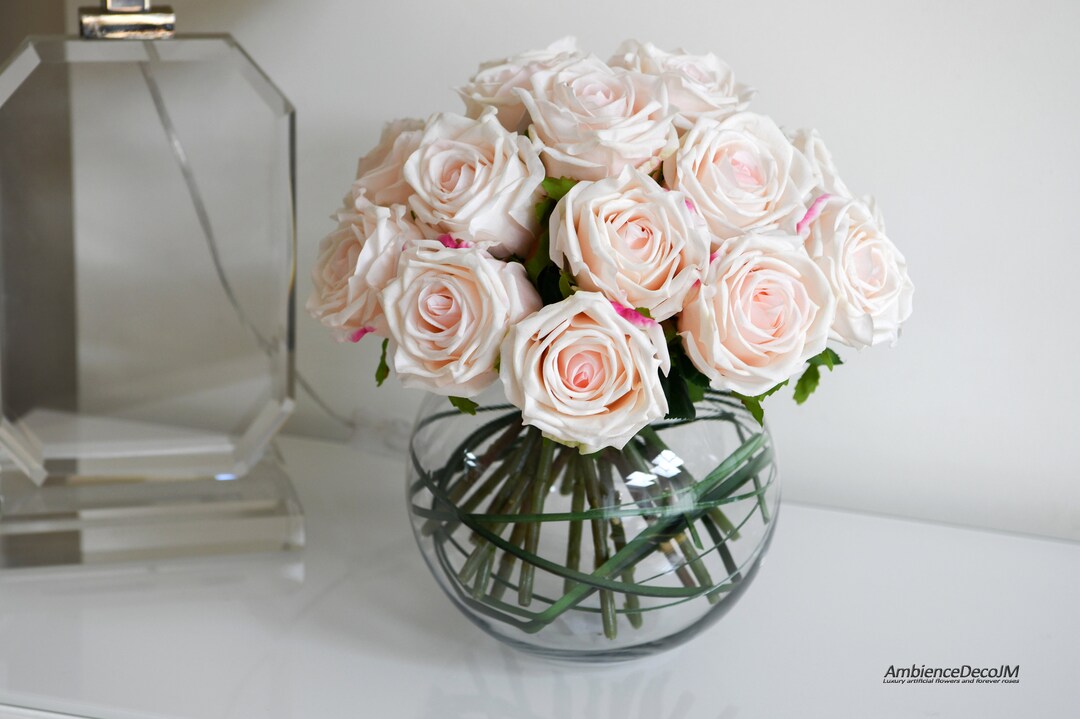 Pink Rose in a Fishbowl - Realistic Artificial Rose Arrangement -soft ...