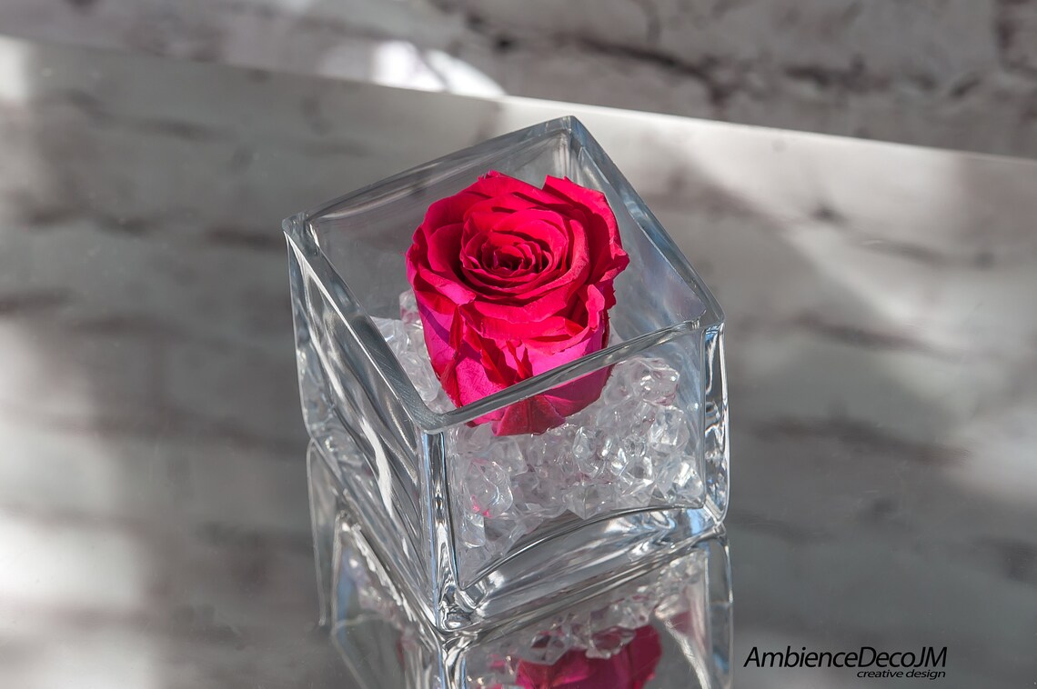 Single infinity rose in a cube vase Eternal rose table decor | Etsy