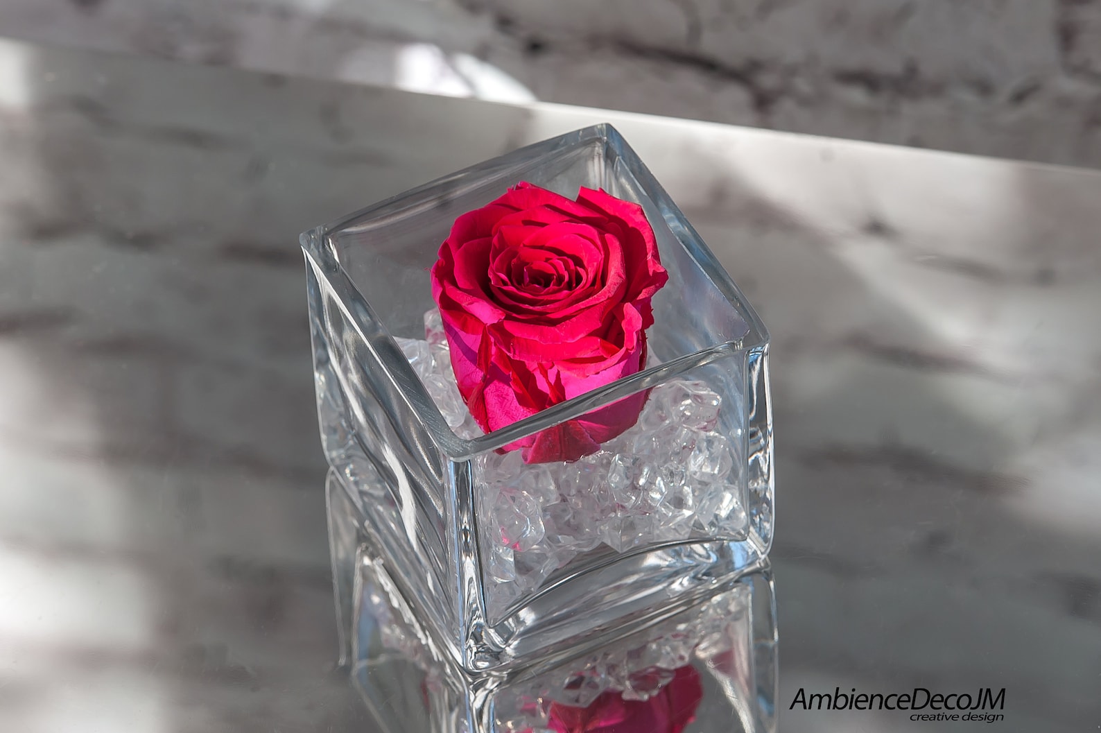 Single infinity rose in a cube vase Eternal rose table decor | Etsy