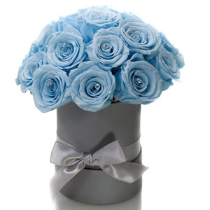 Blue Infinity Roses in Hat Box Blue Preserved Roses Hat Box Roses Long ...