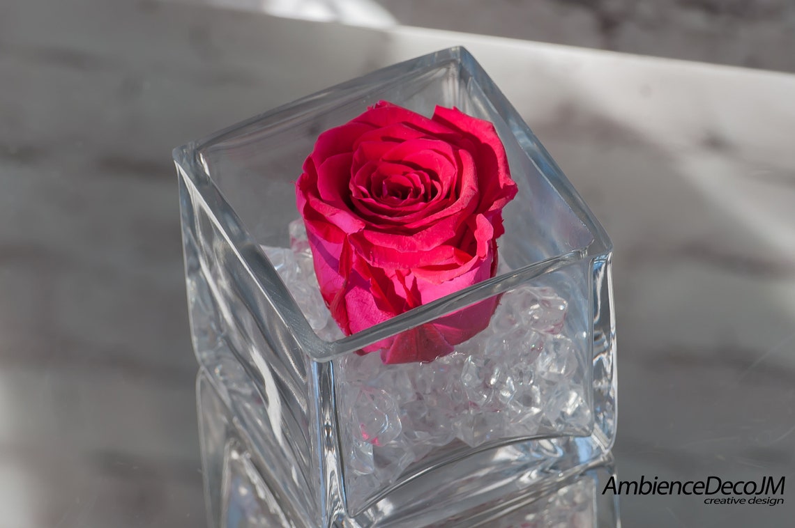 Single infinity rose in a cube vase Eternal rose table decor | Etsy