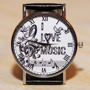 Wrist Watch I Love Music, Watch for Musician, Watch Music, Watch Treble ...