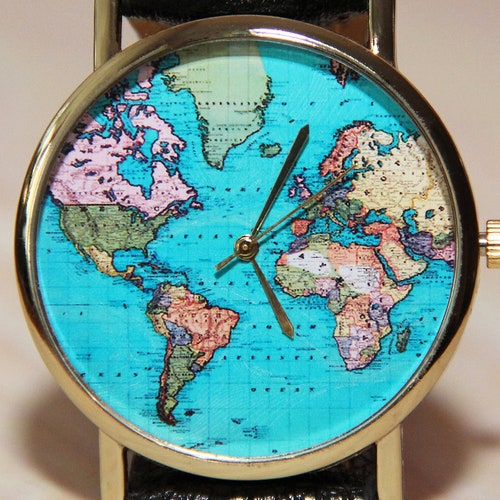 Watch World Map Globe Wristwatch Women's Watch Denim - Etsy